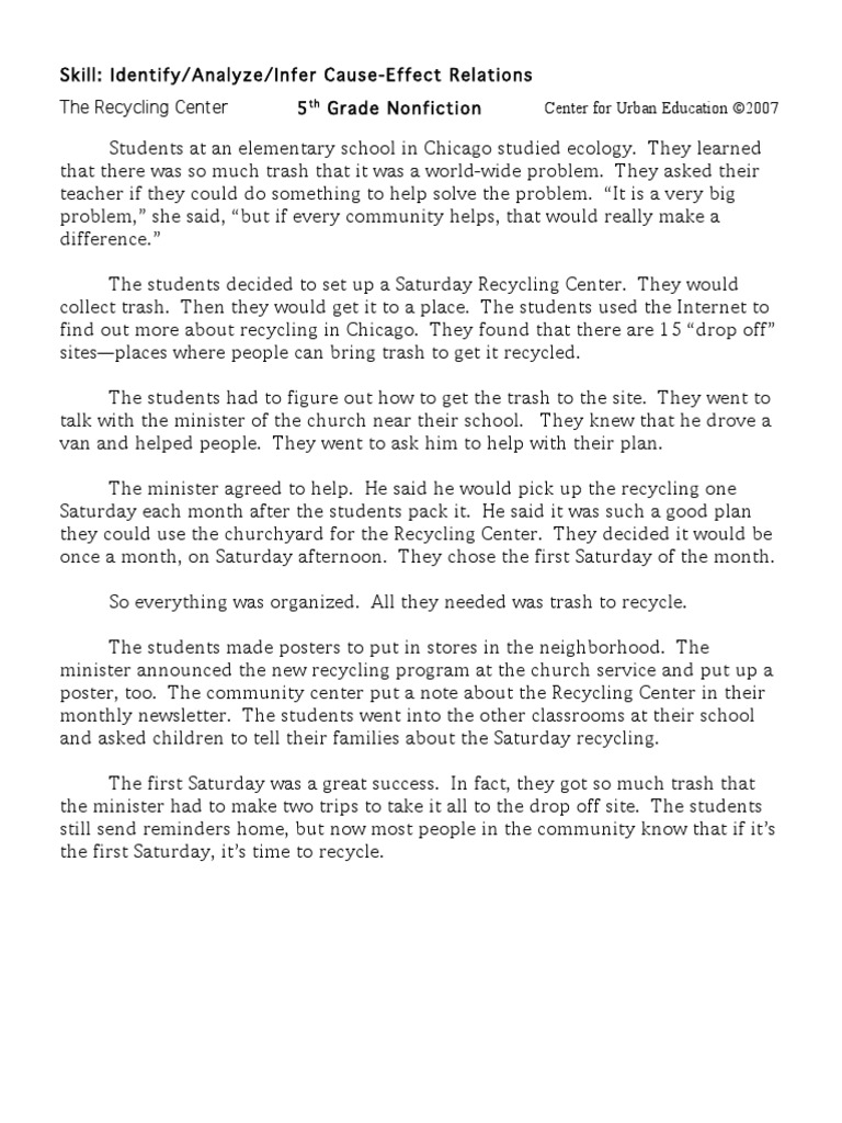 Grade 5 Cause and Effect | PDF | Recycling