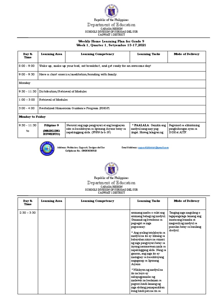 1st Quarter - WHLP - Filipino 9 | PDF