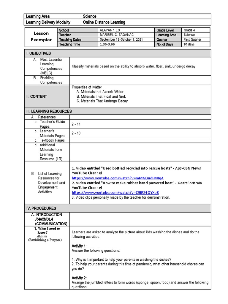 Science 4-Q1-Week 1-2 | PDF | Learning | Materials