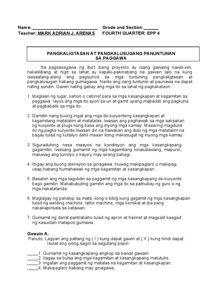 EPP4 - IA - Mod5-Pangkaligtasan at Pangkalusugang Panuntunan Sa Paggawa - v3 | PDF