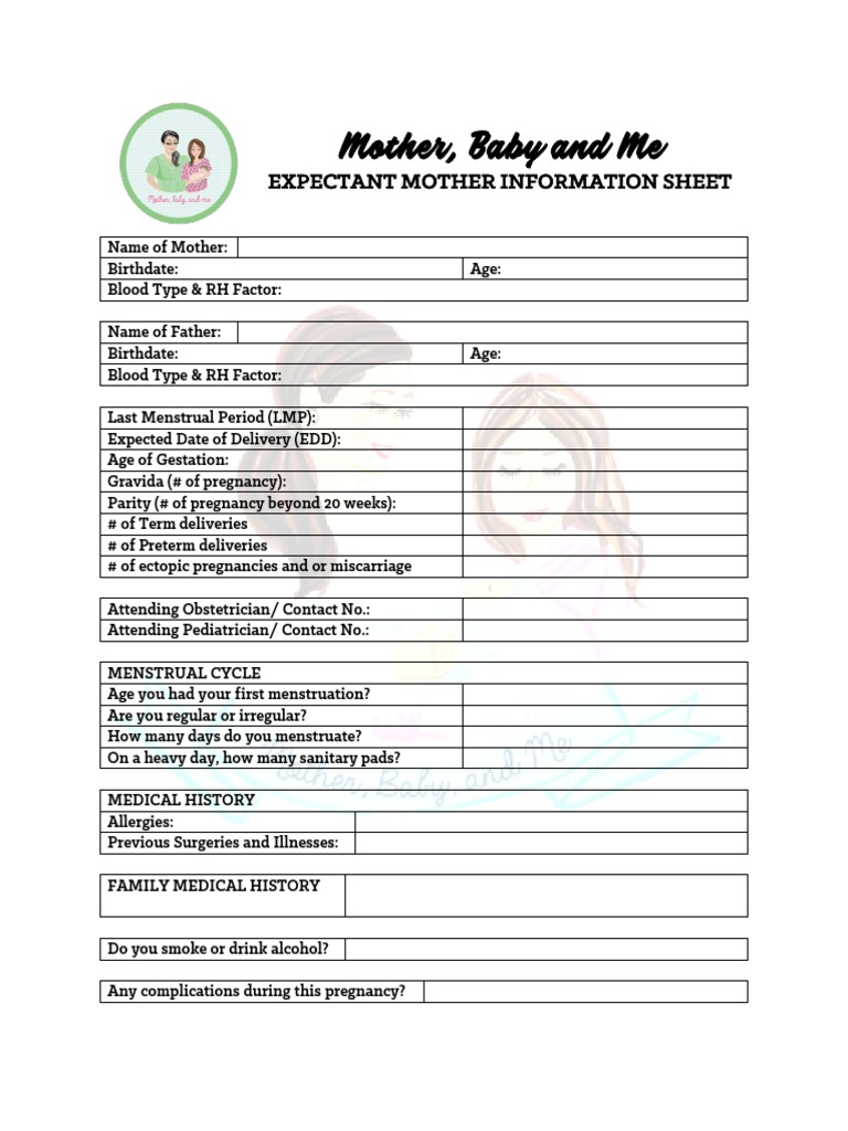 Mother, Baby and Me: Expectant Mother Information Sheet | PDF ...