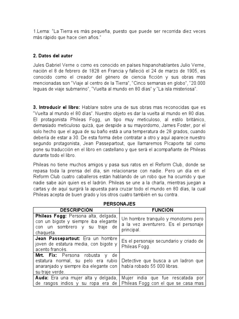 La Vuelta Al Mundo en 80 Dias Descripcion Del Libro | PDF | Al rededor ...