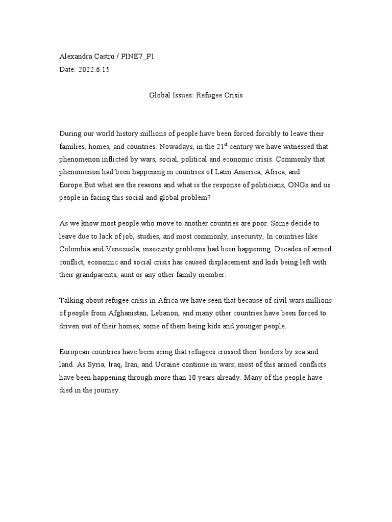 Understanding the Global Refugee Crisis | PDF