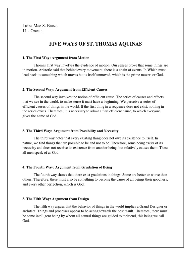 Baeza - The Five Ways of St. Thomas Aquinas For Proving Gods Existence ...