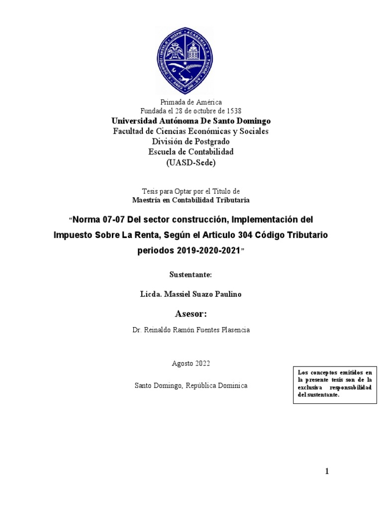 Tesis sobre Impuesto en Construcción UASD | PDF | Impuestos | República ...