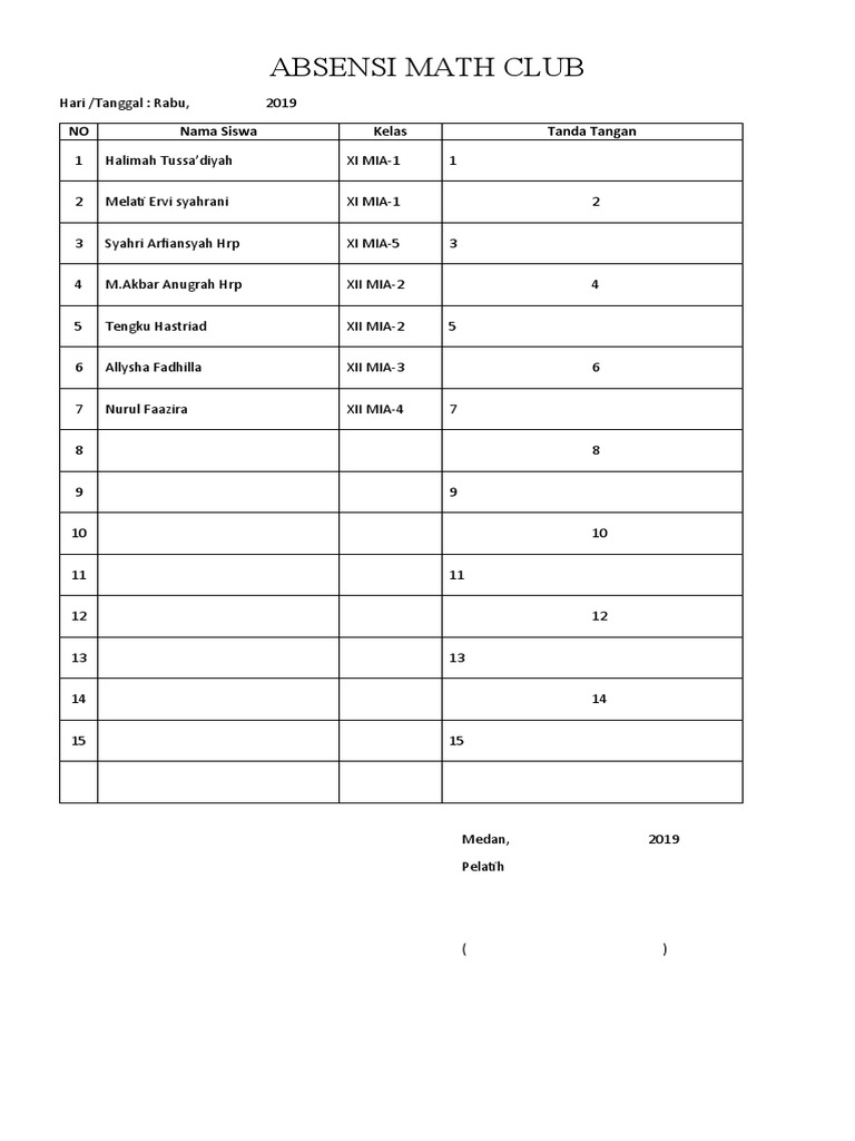 Math Club Attendance Record | PDF