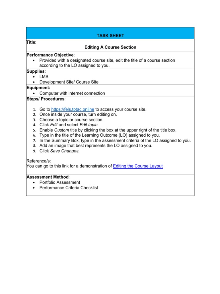 4 TASK SHEET - Editing A Course Section (Revised) | PDF