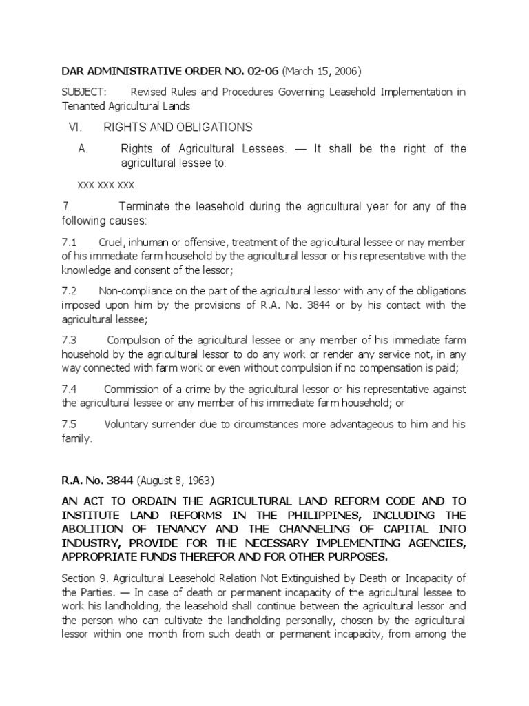 Agricultural Leasehold Rights in the Philippines | PDF | Lease ...