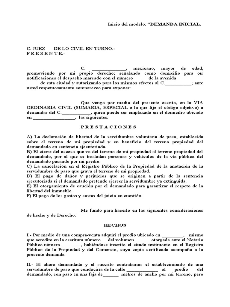 Modelo-De-Demanda-De-Accion-Negatoria. Servidumbre. | PDF | Demanda ... Modelo-De-Demanda-De-Accion-Negatoria. Servidumbre. | PDF | Demanda ...