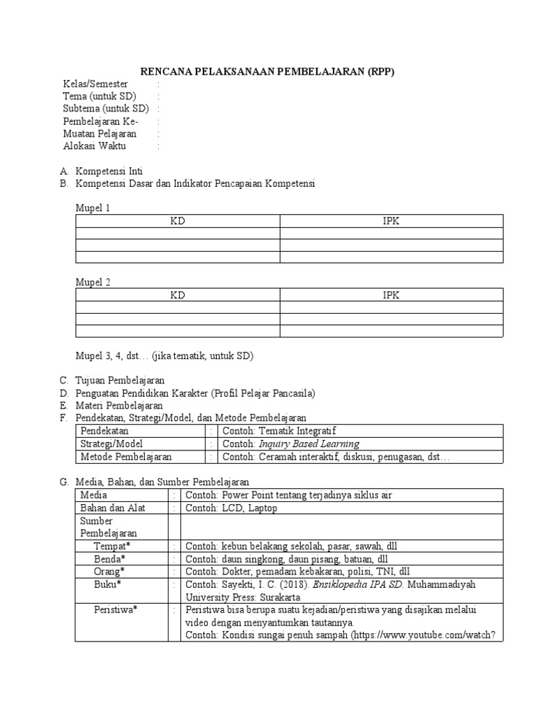 Materi 2 - Lamp - 1 - Template RPP - PPG UMS 2022 | PDF