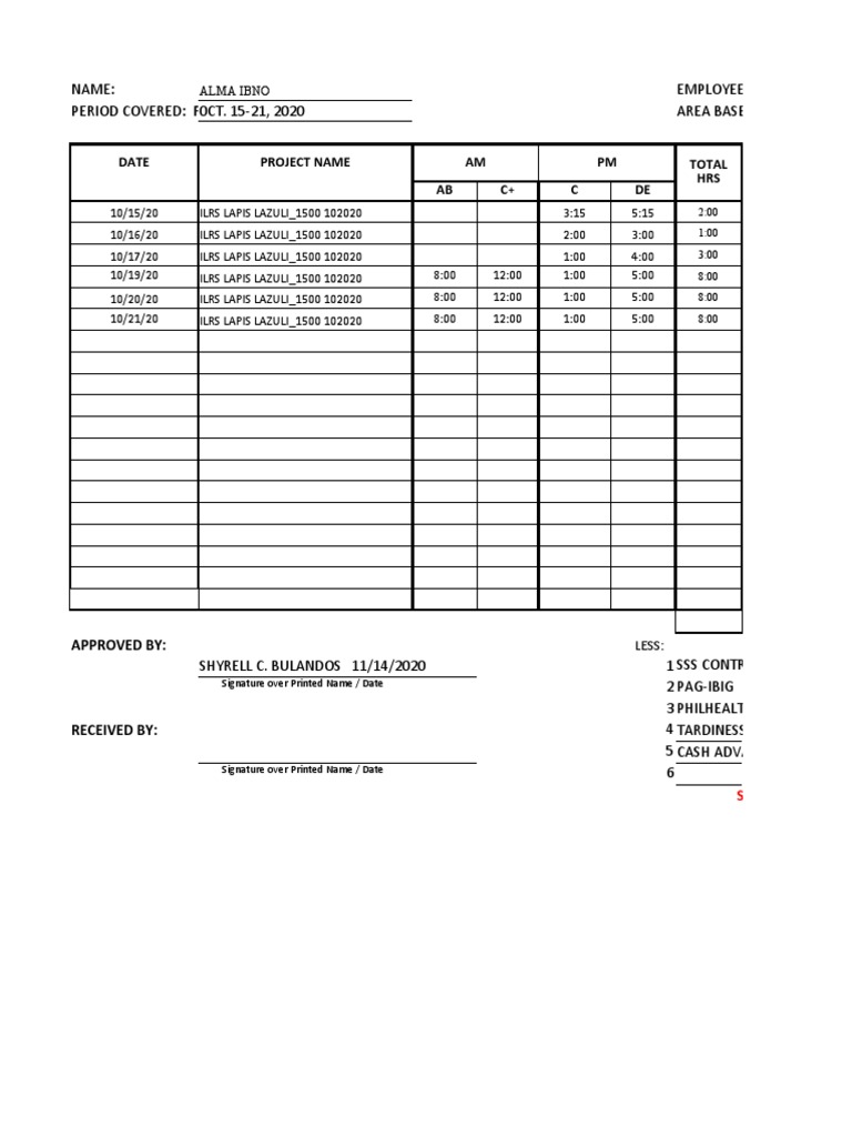 Timesheet-DVO1 - Jane Sanchez | PDF
