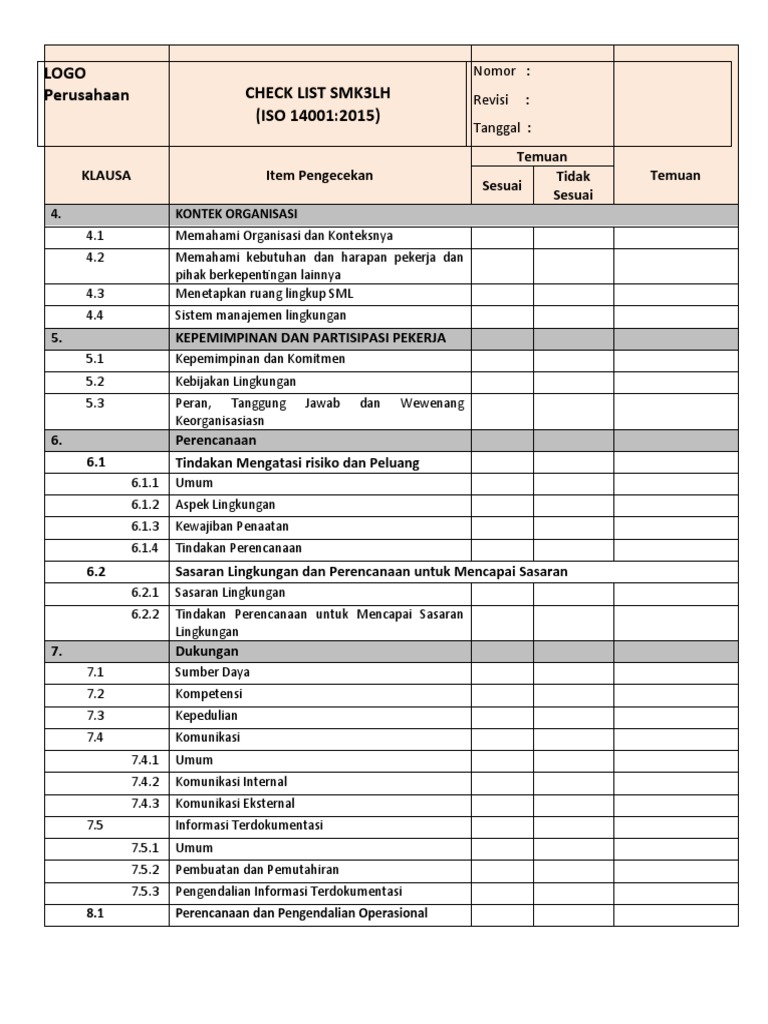 Check List Iso 14001 | PDF
