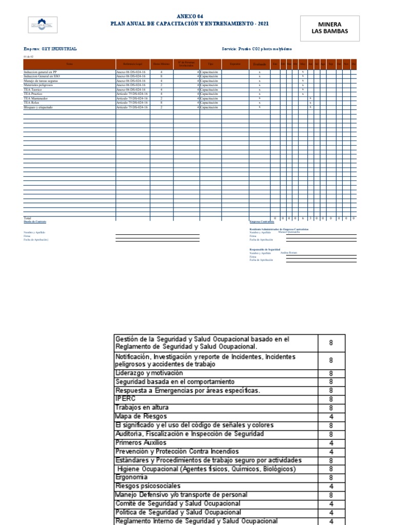 ANEXO 05 Plan Anual de Capacitacion SSO - 2022 | PDF | Seguridad y salud ocupacional | Higiene ...