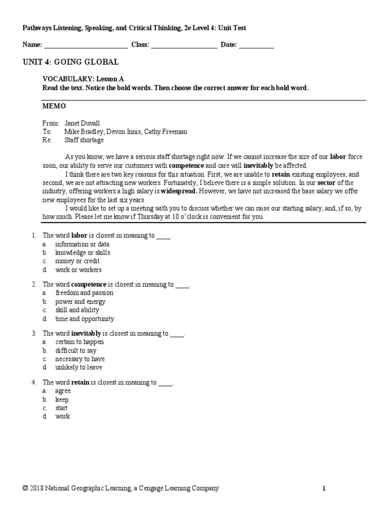 Pathways 4 Listening & Speaking Unit 4 Test | PDF | Social Media ...