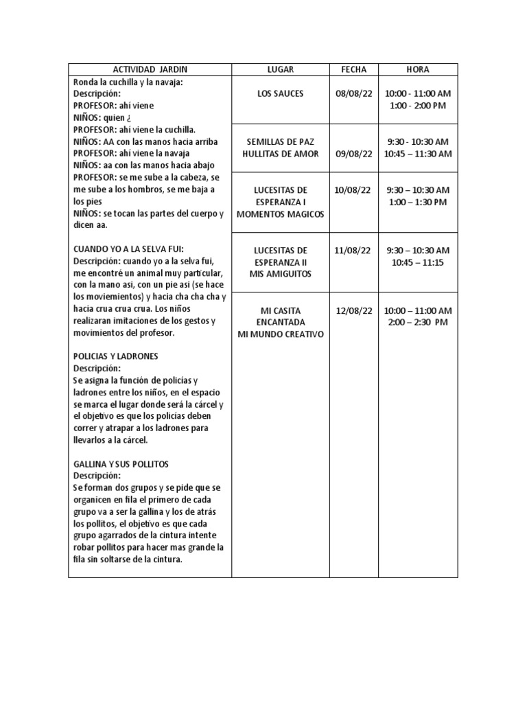 Actividades Lúdicas para Niños en Jardín | PDF