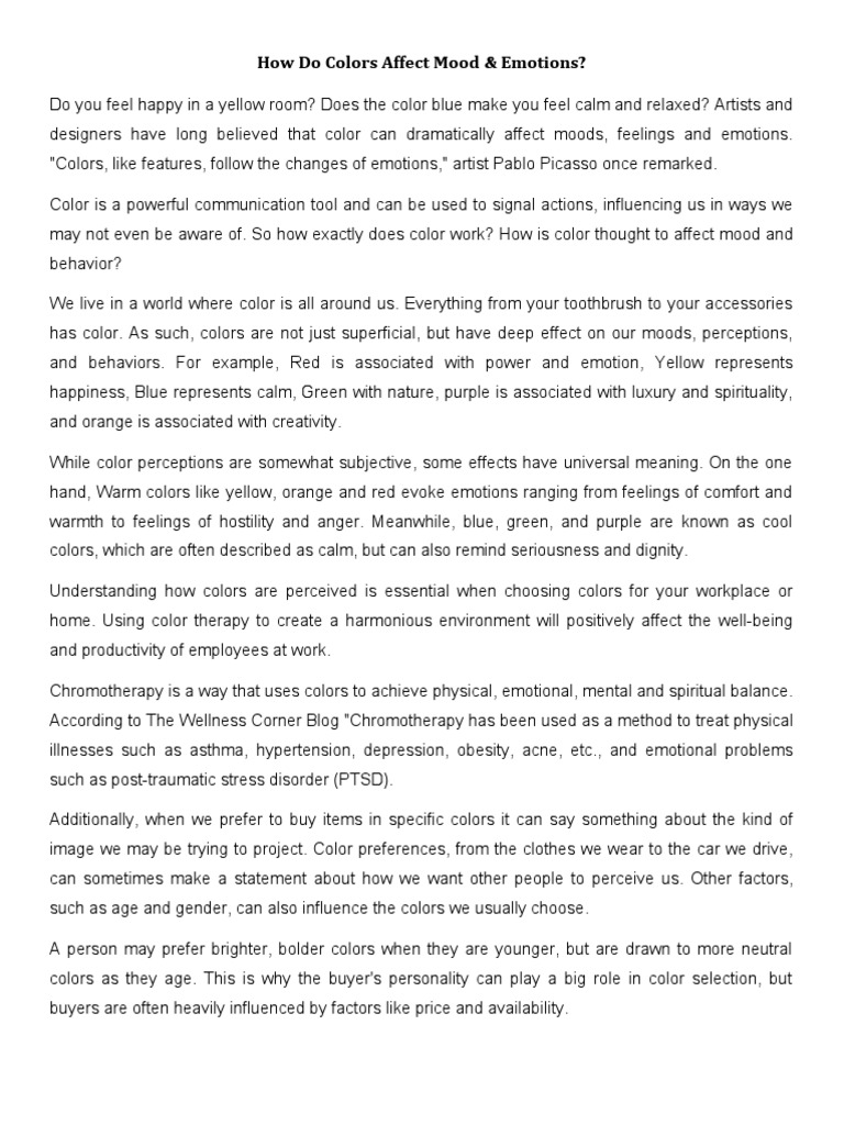 How Do Colors Affect Mood | PDF | Color | Emotions