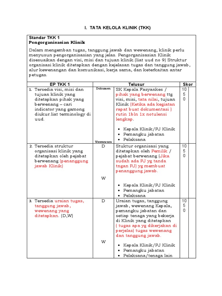I. Instrumen Standar Akreditasi Klinik 2021 - TKK | PDF