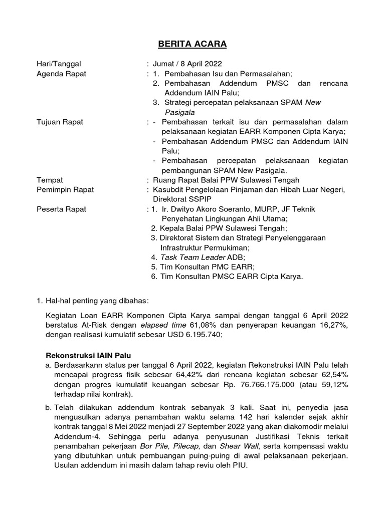Rapat Evaluasi Proyek EARR Cipta Karya | PDF | Teknologi & Rekayasa
