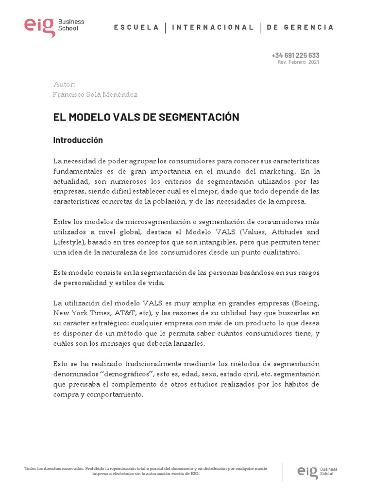 El Modelo Vals de Segmentación | PDF | Comportamiento | Marketing