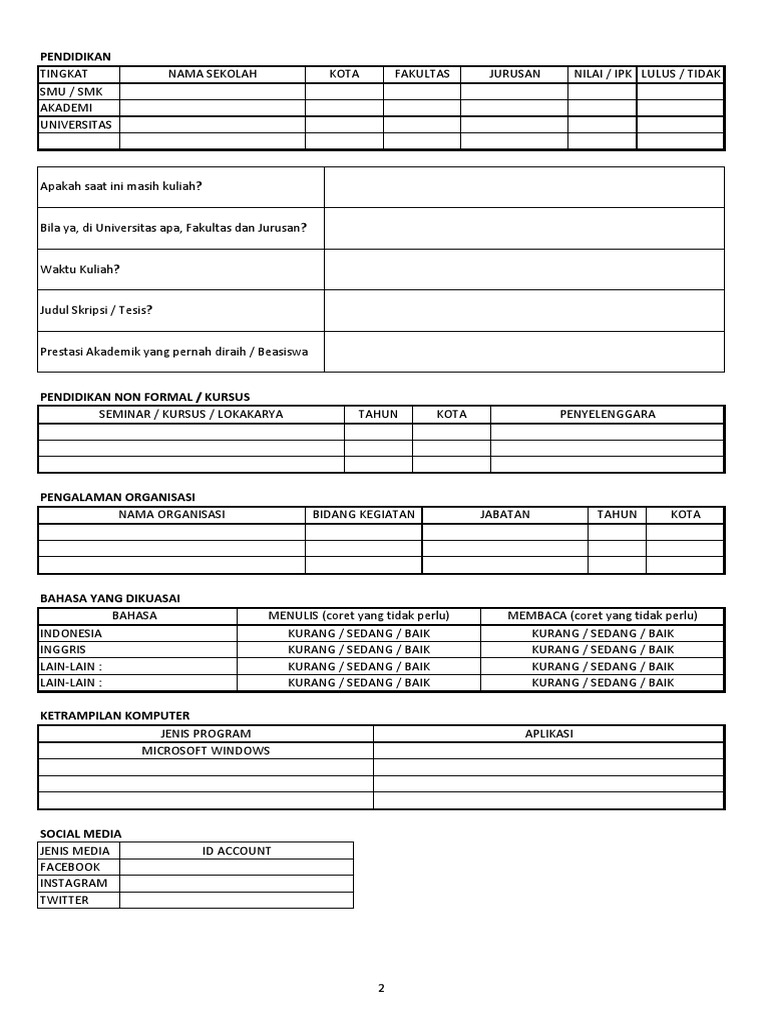 Form Identitas Pelamar | PDF