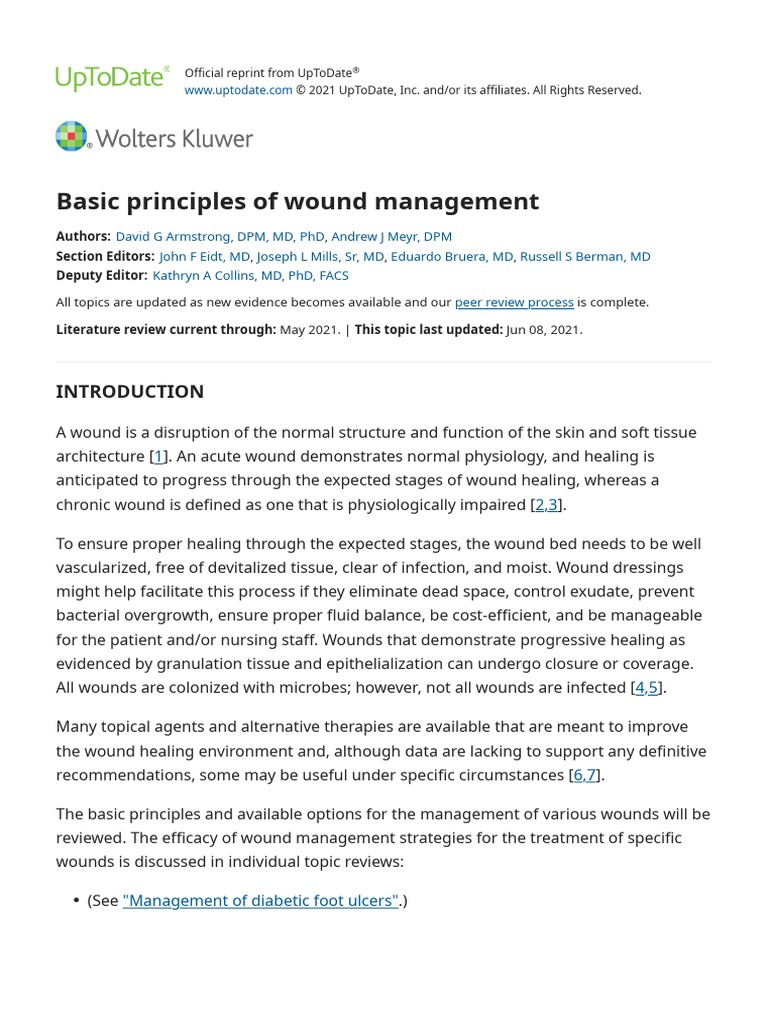Basic Principles of Wound Management - UpToDate | PDF | Wound | Wound ...