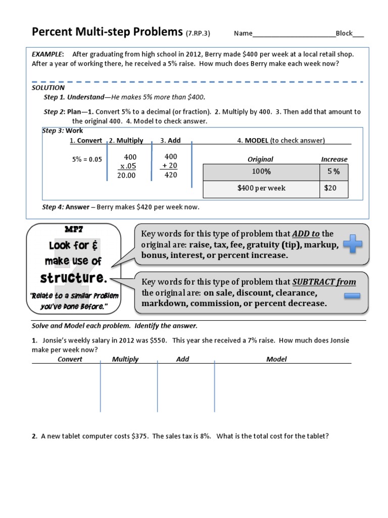 Multi-step percent problems worksheet with solutions | PDF | Sales ...