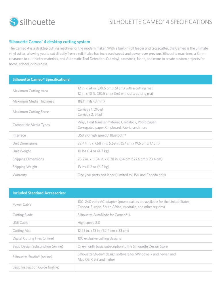 Cameo 4 Spec Sheet | PDF | Computing | Software