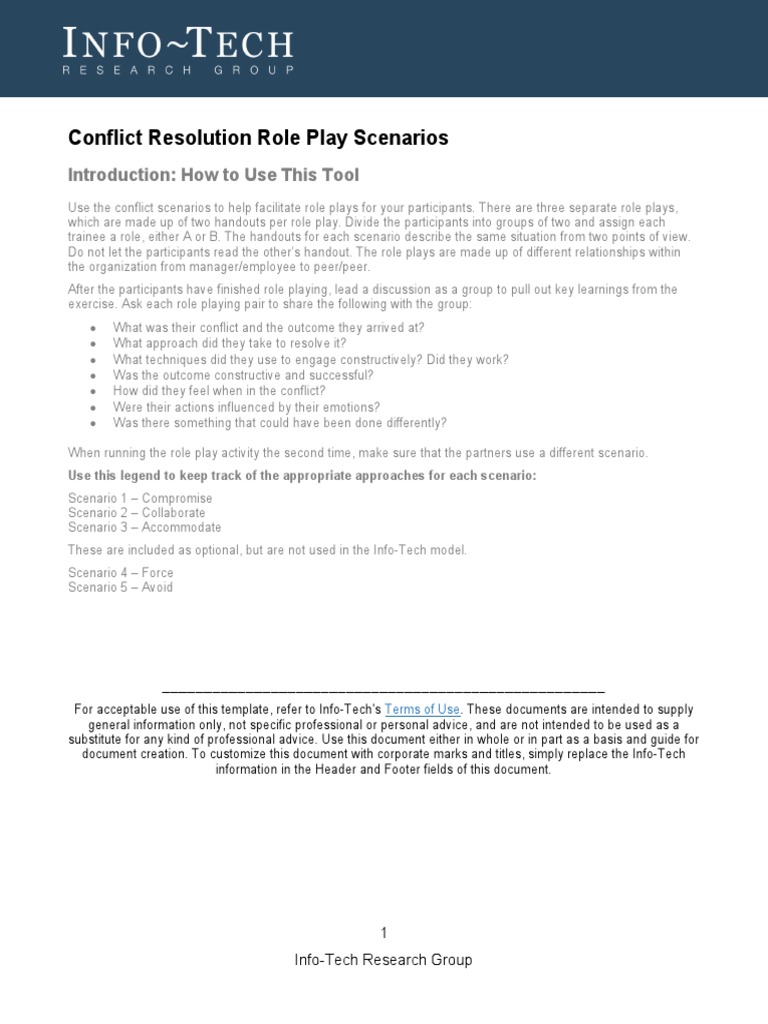 Roleplay Scenarios | PDF | Conflict Resolution