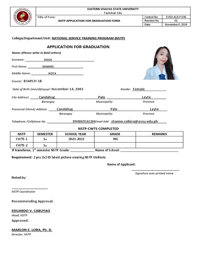 EVSU NSTP Graduation Form | PDF