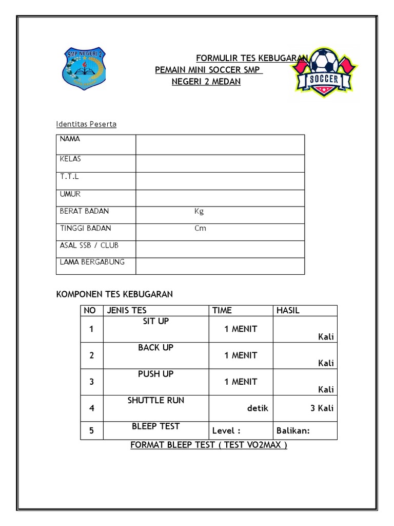 Formulir Tes Kebugaran | PDF