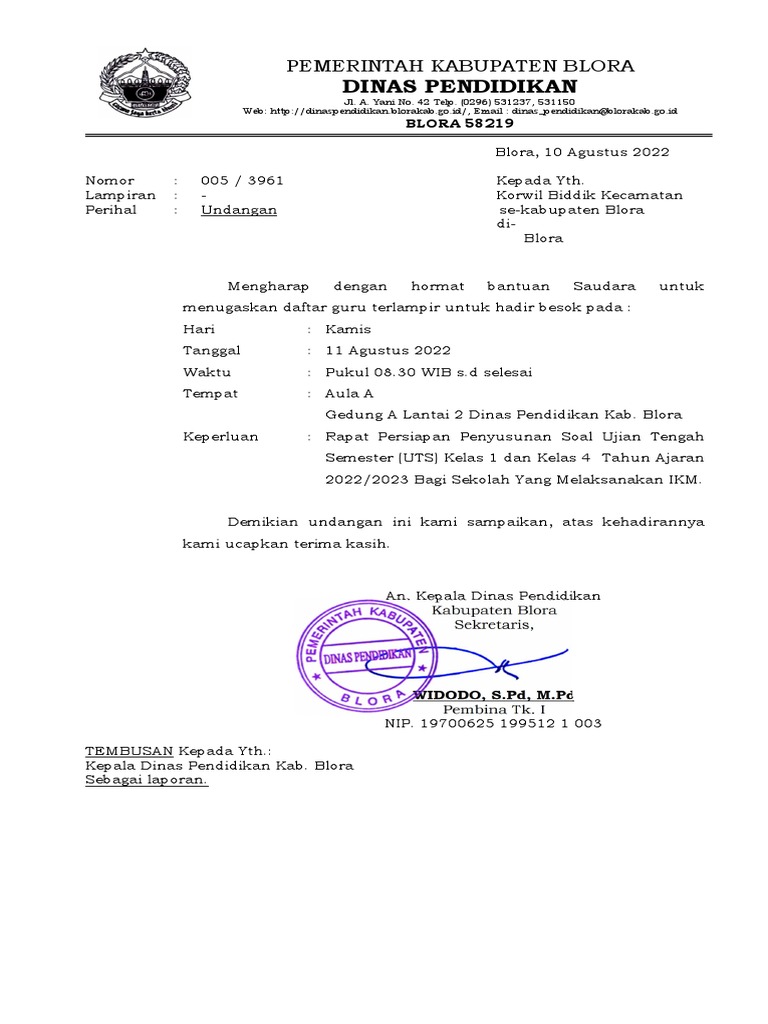 Undangan Rapat Persiapan Penyusunan Soal UTS | PDF