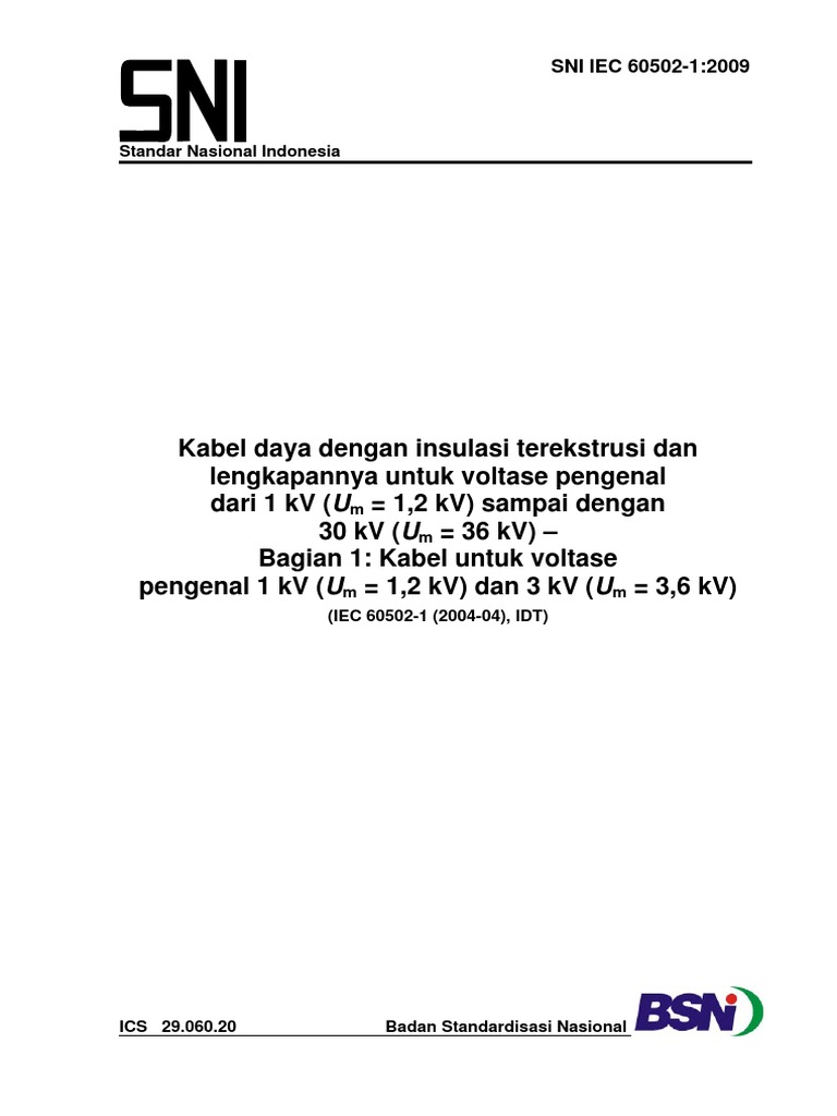 Sni Iec 60502-1 - 2009 | PDF