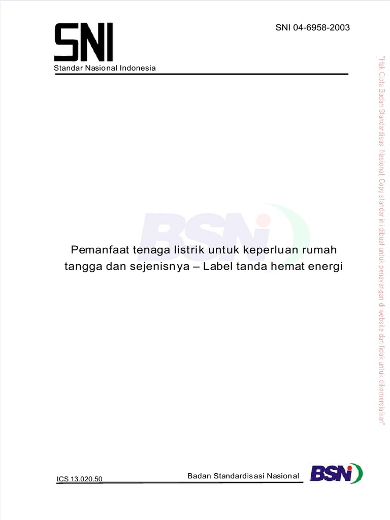 SNI 04 6958 2003 Label Tanda Hemat Energi | PDF