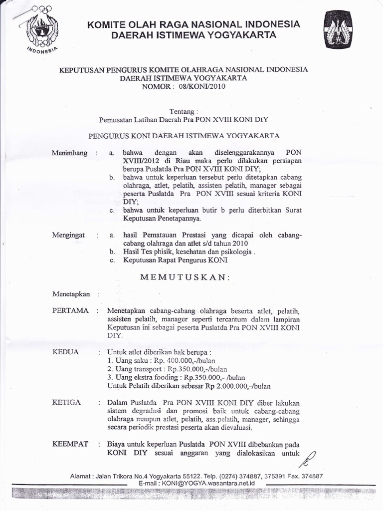 SK Pelatih PRA PON DIY 2011 | PDF | Pengelolaan Keuangan & Uang