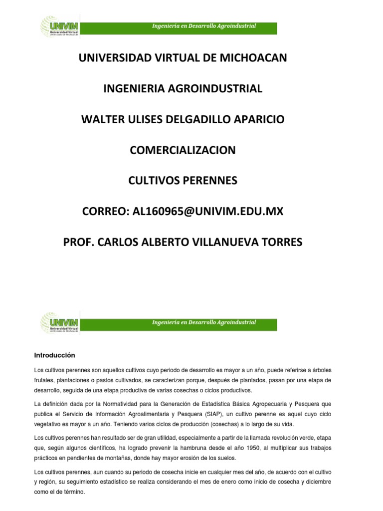 Cultivos Perenne | PDF | Agricultura | Agronegocios