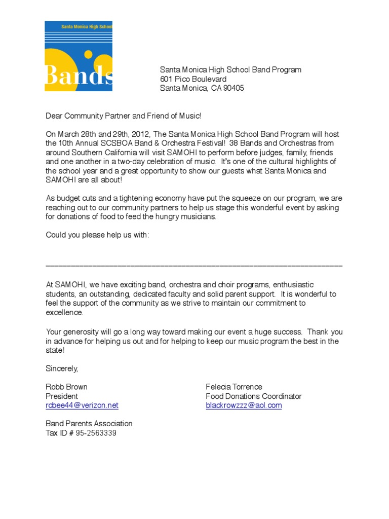 Sample Food Donation Letter | PDF