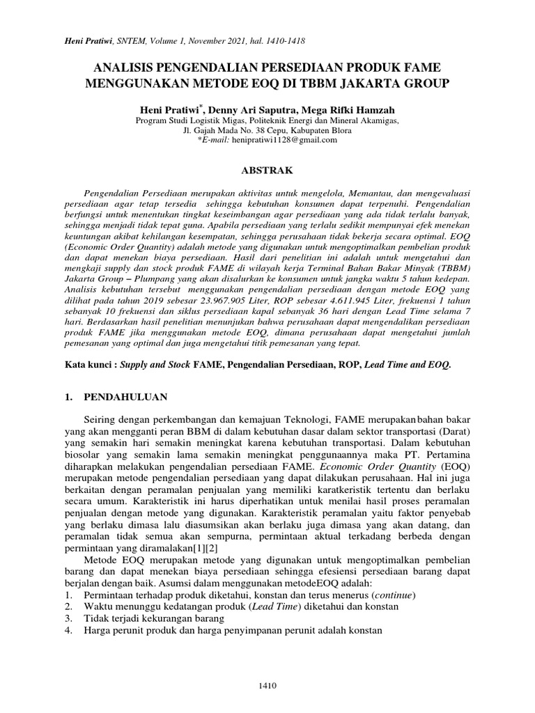 Log 22 9 Analisis Pengendalian Persediaan Produk Fame Menggunakan Metode Eoq Di TBBM Jakarta ...