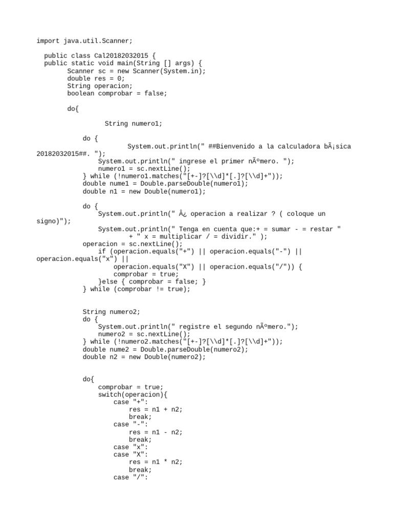 Codigo Calculadora Java | PDF | Programación de computadoras ...