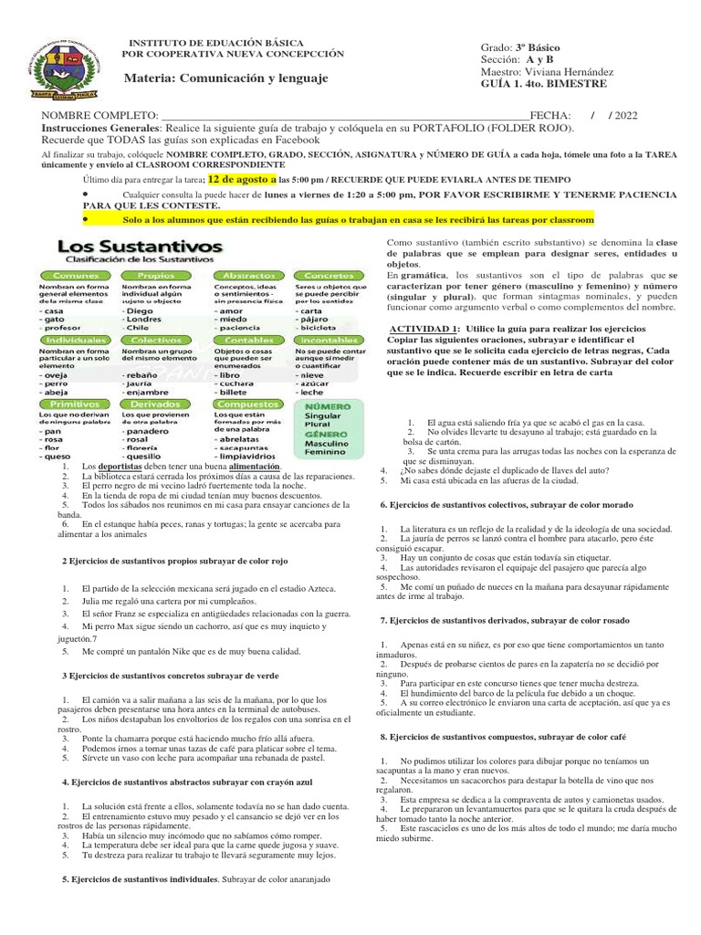 Guia 1 El Sustantivo | PDF | Sustantivo | Lingüística