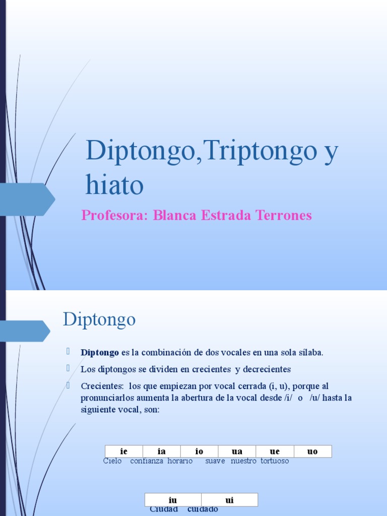 Diptongo, Triptongo y Hiato | PDF | Comunicación humana | Lingüística