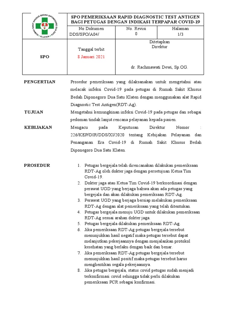 Spo Pemeriksaan Rapid Diagnostic Test Antigen Bagi Petugas Dengan ...