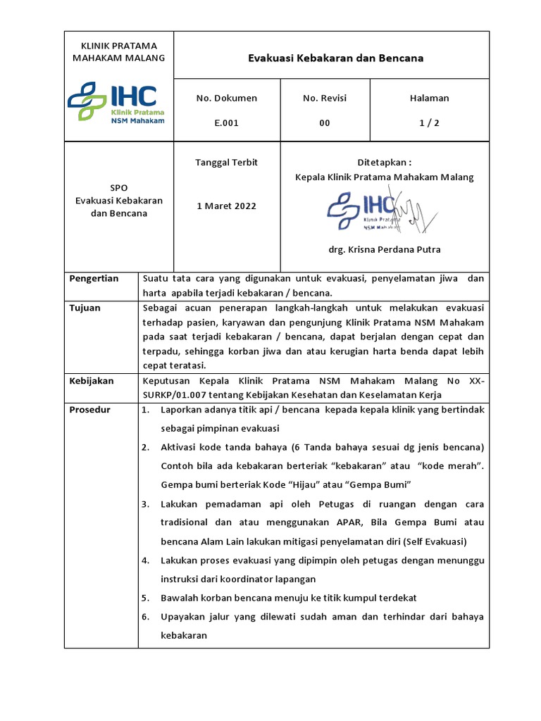 E.001 SPO Evakuasi Bencana | PDF