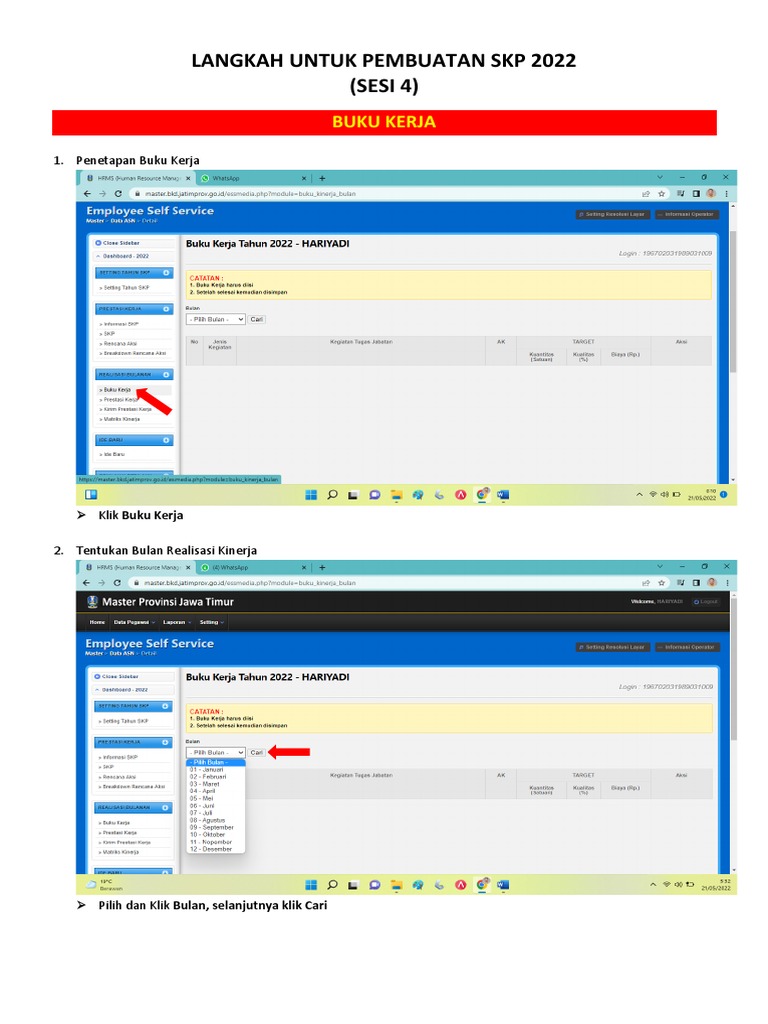 Langkah Untuk Pembuatan SKP 2022 Sesi 4 (Penetapan Buku Kerja Dan Prestasi Kerja) | PDF