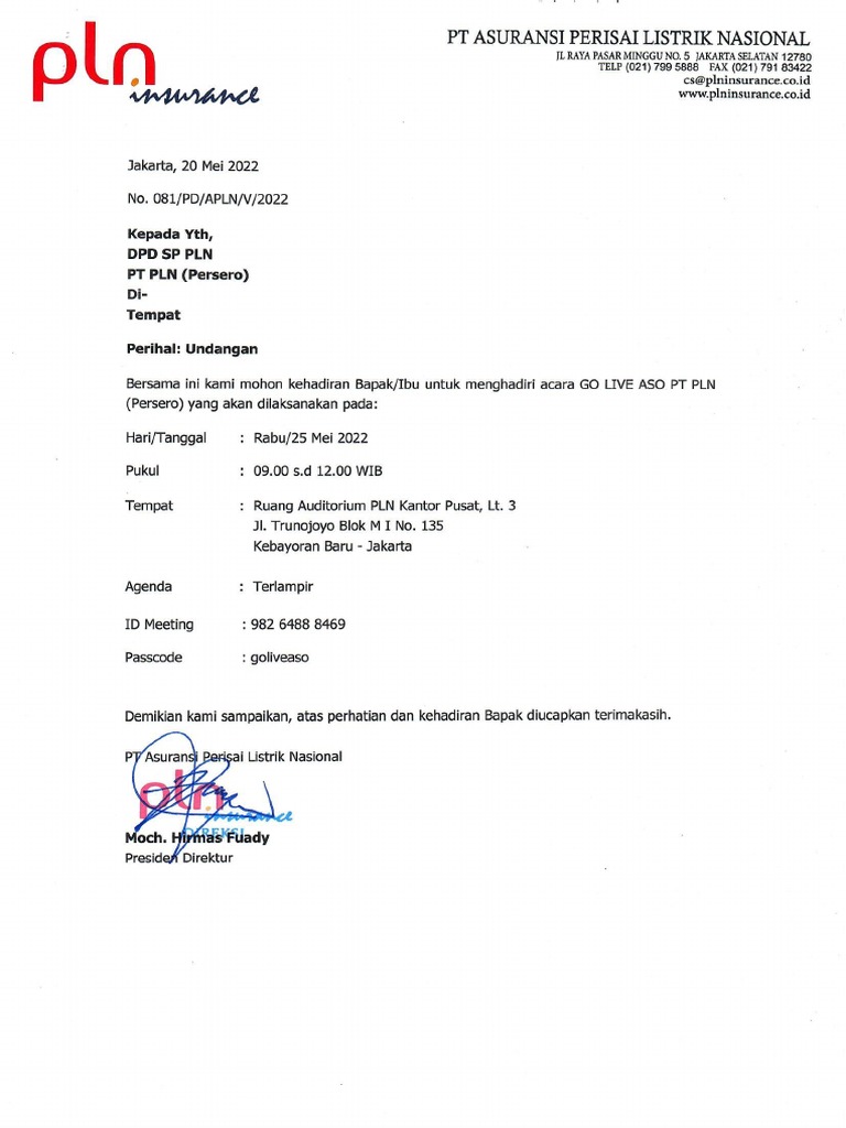 DPD SP PLN - Undangan Go Live Aso | PDF