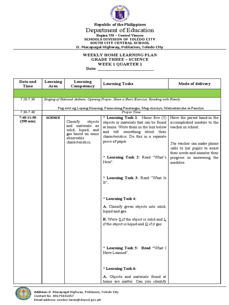 whlp-q1-w1 SCIENCE | PDF | Learning | Behavior Modification