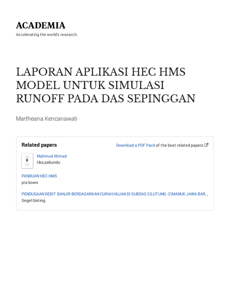 PDF Laporan Aplikasi Hec Hms Model Untuk Simulasi Runoff Pada Das ...