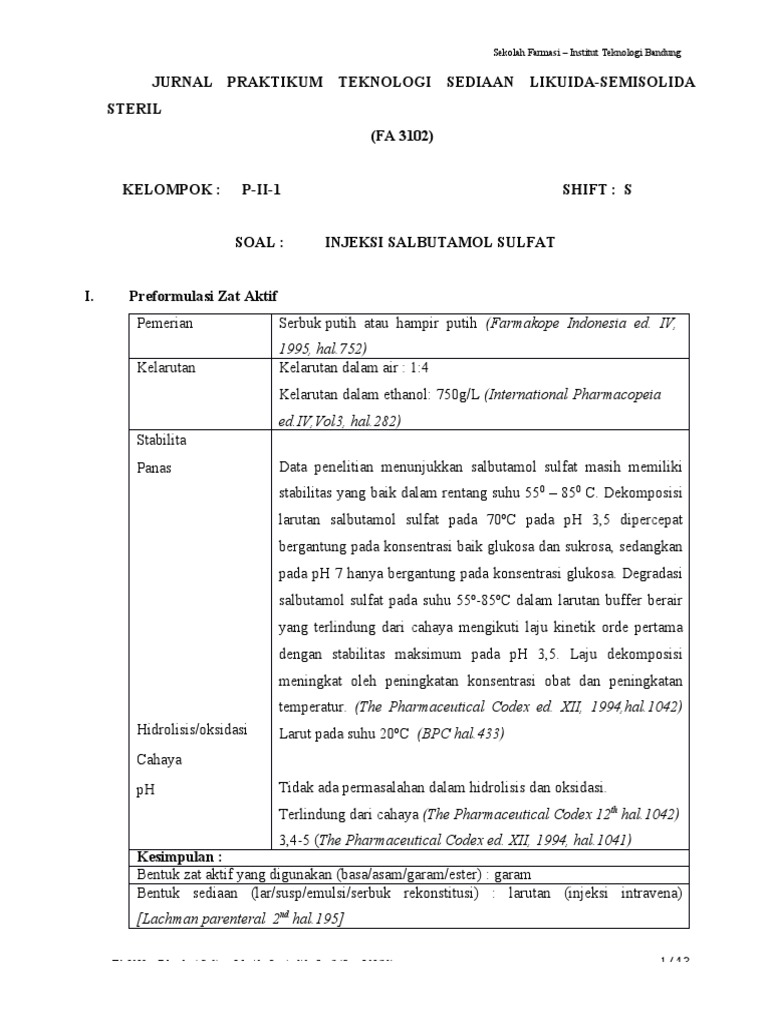 Salbutamol Sulfate Injection Formula | PDF