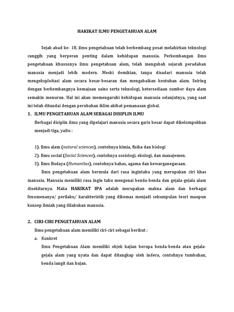 Hakikat Ilmu Pengetahuan Alam | PDF | Ilmu Sosial