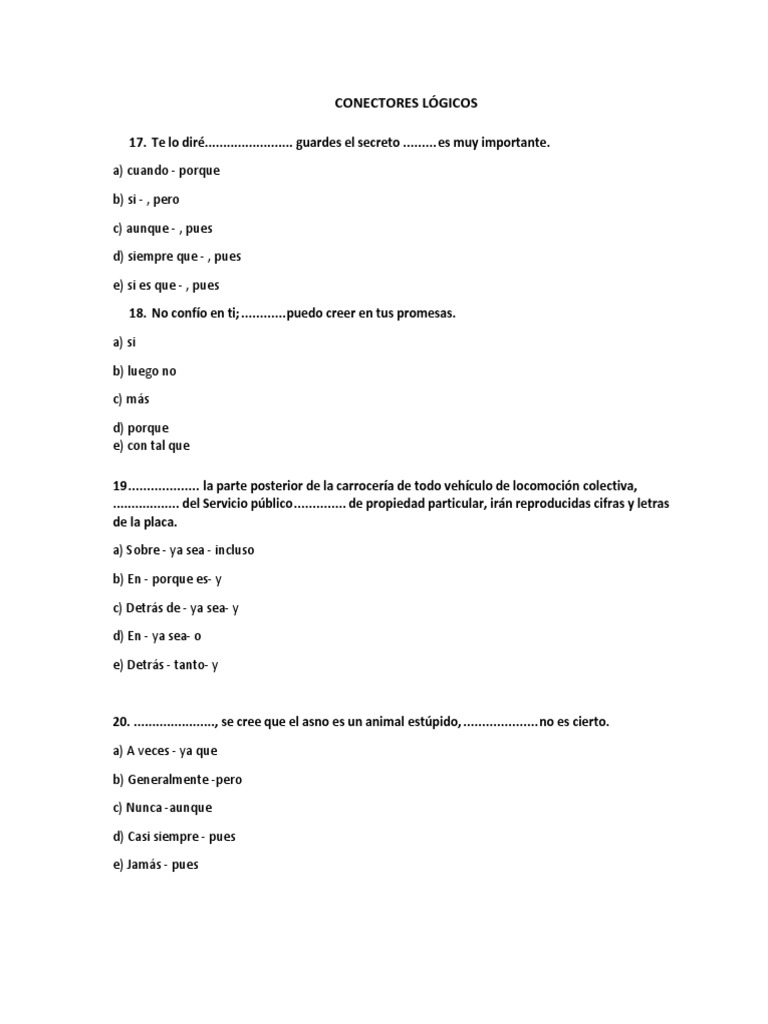CONECTORES LÓGICOS - Ejercicios1 | PDF