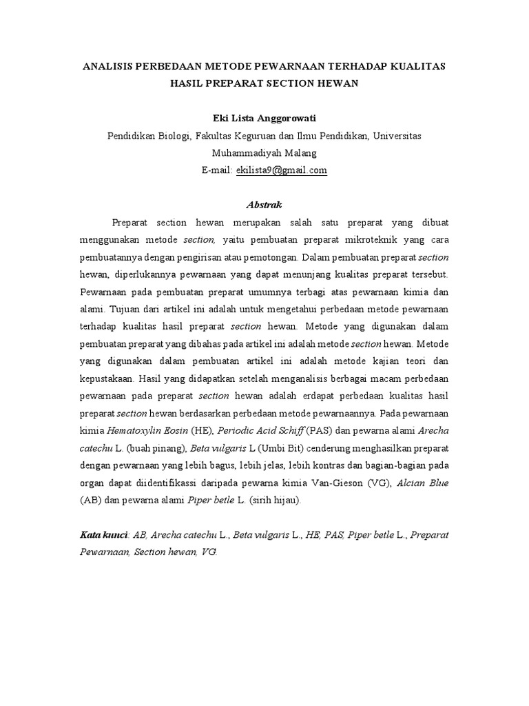 Analisis Perbedaan Metode Pewarnaan Terhadap Kualitas Hasil Preparat ...
